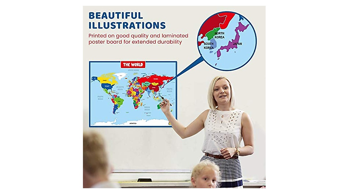 World Map Laminated Poster - 18x24 Home & Classroom Learning
