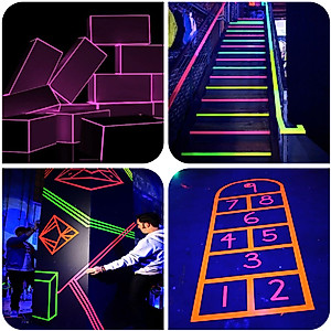 HTVRONT UV Blacklight Reactive Neon Tape, 6 Colors Neon Gaffer Tape, Fluorescent UV Black Light Glow in The Dark Tape for UV Party 0.6inch x 16.5ft x 6 Rolls