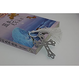 Akanbou(TM) Silver Cross Bookmarks with White Tassel: Metal Cross Bookmark Favors (Pack of 8)