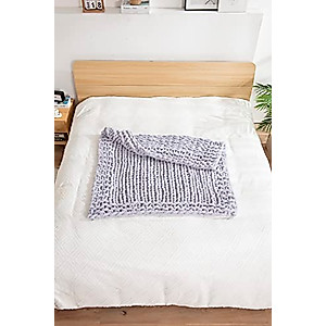clootess Chunky Knit Blanket Chenille Throw - 100% Hand Knit with Jumbo Chenille Yarn Soft Cozy for Sofa Bed Home Decor (Grey 24x40 in)