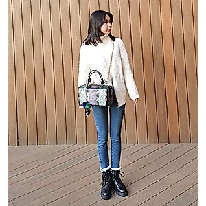 Shirt Luv Genuine Leather Women's Snake Pattern Handbags Chain Shoulder Crossbody Purses Box Top Handle Satchel Bags (Purple)