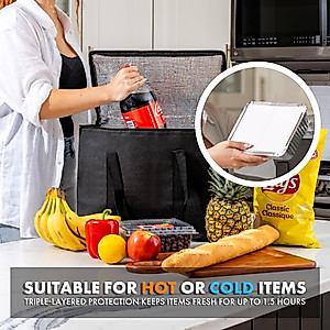 (Not Made In China) Insulated Reusable Grocery Bags, Catering and Delivery Bag For Hot and Cold Food, Collapsible Thermal Tote For Doordash and Uber Eats (1, Black, X-Large)