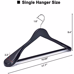 JS HANGER Wooden Suit Hangers, 6 Pack Extra-Wide Shoulder Wood Coat Hangers with Non Slip Pant Bar, Extra Smooth and Splinter Free Black Finish