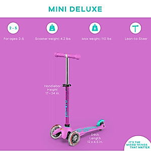 Mini Deluxe 3-Wheeled, Lean-to-Steer, Swiss-Designed Micro Scooter for Kids, Ages 2-5 (Lavender)…