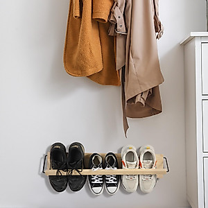 Mifoci 2 Pcs Wall Mounted Shoe Rack Wooden Shoe Rack Organizer Wall Shoe Holder Modern Compact Wood Rv Shoe Storage for Sneaker Footwear Slipper Boots Entryway Narrow Spaces Hallway(28.35'' Long)