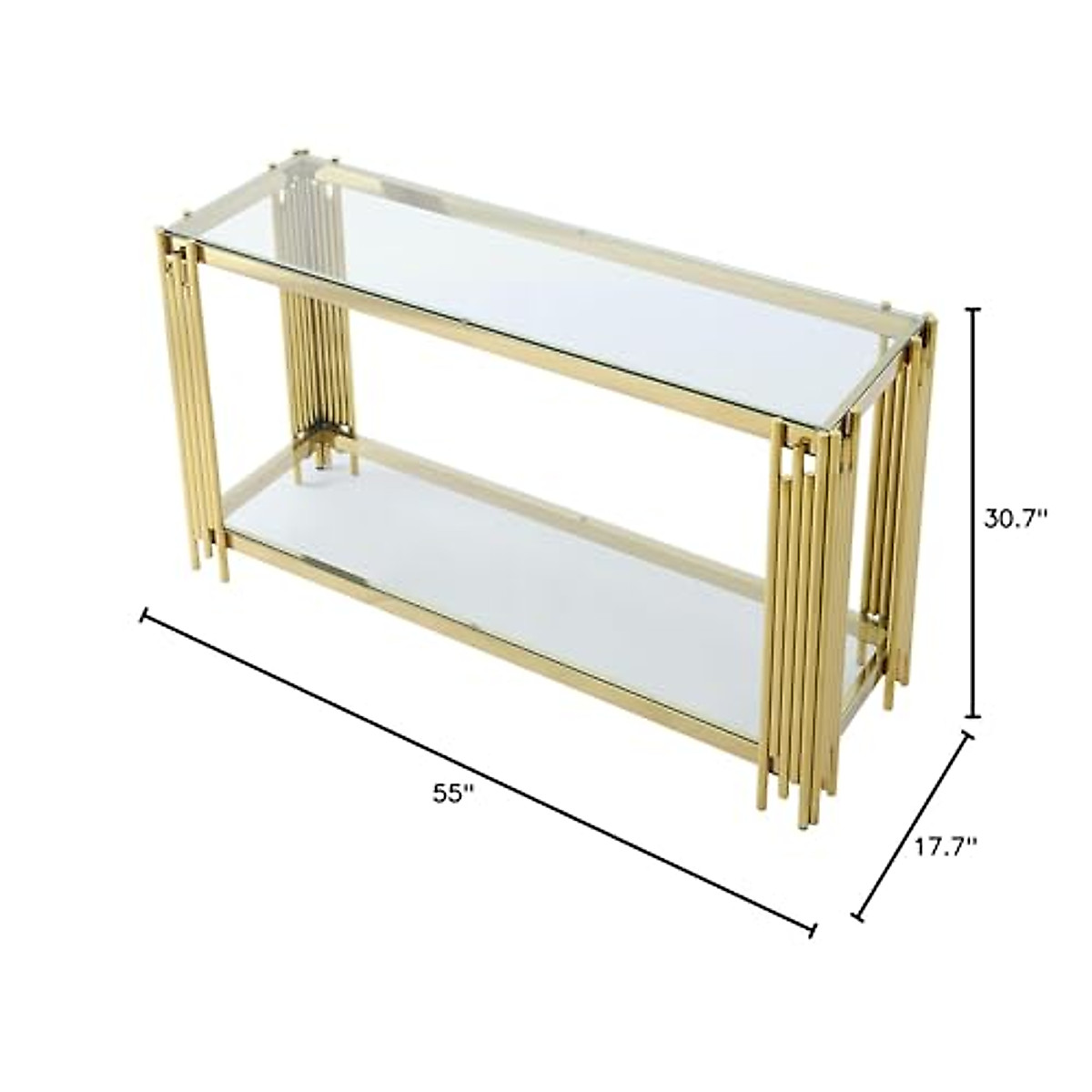 Modern Glass Console Table, 55" Gold Sofa Table with Sturdy Metal Frame and Clear Tempered Glass Top, for Living Room Entryway Bedroom, Gold Finish (Gold4)