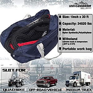 Innocedear 1"×30ft Recovery & Tow Rope Strap,Kinetic Energy Rope,Offroad Power Stretch Snatch Rope,Heavy-Duty Vehicle Recovery Rope,for Jeep car Truck ATV UTV SUV
