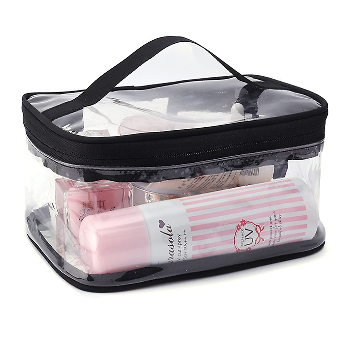 Black Transparent Cosmetic Bag Waterproof Handbag Portable Travel Work Make Up Kit Double Zipper Storage Bag, 2 PCS
