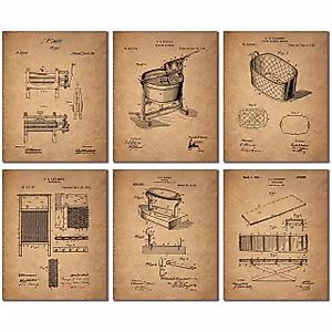 Laundry Room Patent Prints - Set Of 6 (8 Inches X 10 Inches) Vintage Wall Art Decor Photos