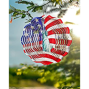 Metal Wind Spinners Outdoor Large,USA Statue of Liberty Craft Spinner Hanging Decor,12in Yard Ornaments 3D Kinetic Spinner,Patriotic American Flag Wind Spinner Gift,Wind Catchers & Spinners Garden Art