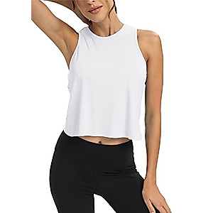 Mippo Workout Tank Tops for Women Athletic Gym Yoga Crop Tops Sleeveless Workout Shirts Racer Back Tank Pilates Clothes for Women Loose Fit White L