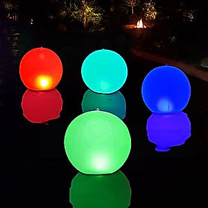Solar LED Lights Inflatable, 14" Floating Pool Lights Waterproof Color Changing Hangable Ball Light for Pond Pool Beach Garden Backyard, Patio Decorative Night Light, Event Party as Mood Light-1PCS