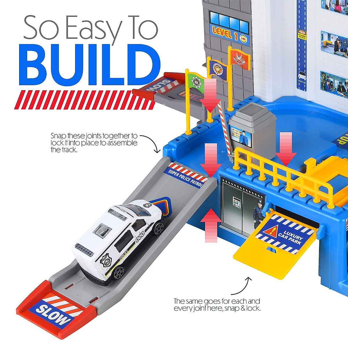 Toysical Police Car Toys for Boys - Cars Playsets - Police Toys with Track, Garage, 6 Police Car Toy Vehicles, 2 Police Men, 1 Helicopter - Best Gift for Boys 4, 5, 6 Year Old Kids