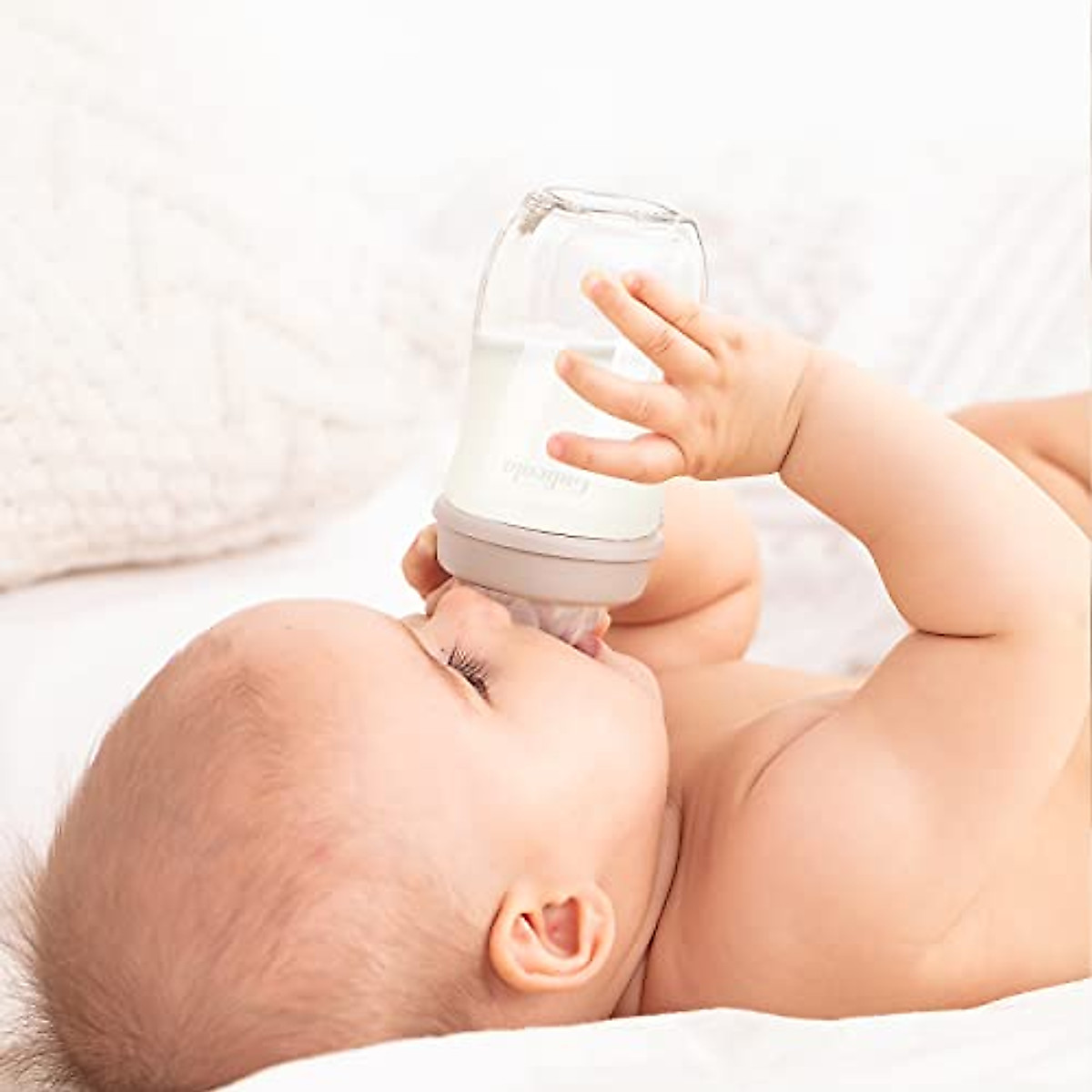 Gulicola Natural Glass Baby Bottle for Breastfed Babies, Medium Flow, Anti-Colic, 3 Months+, 5oz, 2 Count(Grey White)