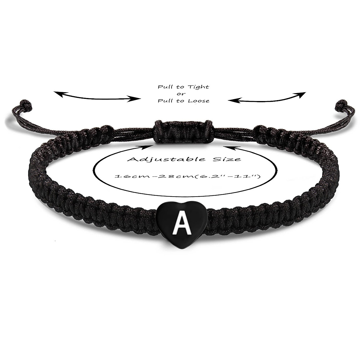 DOLLRINBOY Initial Heart Black String Bracelets for Women Men Handmade Adjustable Letter Rope Braided Bracelet Minimalist Jewelry Matching Couple Bracelets Friendship Bracelet