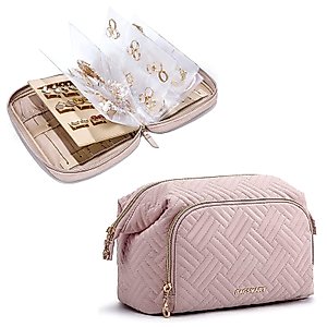 BAGSMART Jewelry Travel Organizer Case with Travel Makeup Bag, Transparent Jewelry Storage Book Ring Binder Jewelry Bags Clear Booklet Zipper Pouch Cosmetic Bag Make Up Organizer Case