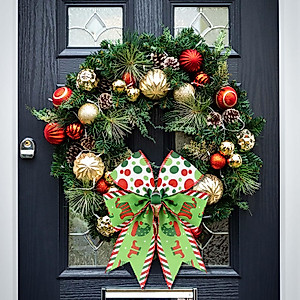 Honic 6 Rolls 30 Yards Christmas Elf Wired Edge Ribbon Elf Hats Legs Multi Dots Stripes Swirl Diagonal Decorative Ribbon for Gift Wrapping Xmas Tree Wreath DIY Crafts