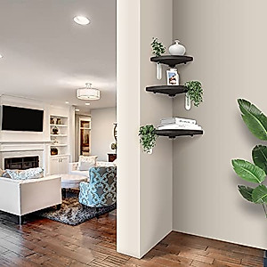 HYPOSFEE Corner Wall Shelf Set of 3, Floating Corner Shelves for Wall, Rustic Wood Wall Storage Display Shelves for Living Room Bedroom Bathroom Kitchen