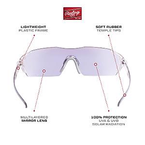 Rawlings Baseball Sunglasses or Softball Sunglasses - Ages 10 to Adult - Unisex Fit - Cycling Sunglasses - White Blue Mirror