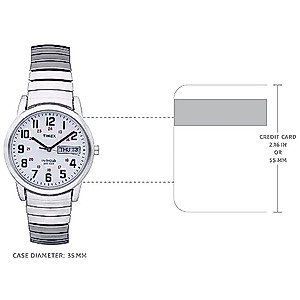 Timex Easy Reader 35mm Day-Date Watch – Silver-Tone Case White Dial with Silver-Tone Expansion Band