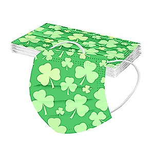 50Pack Women's Disposable St. Patrick's Day Masks Disposable Women Adult Green Anti-Dust Irish Clover St. Paddy's Day