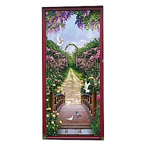 Izielad 3D Garden Flowers Self-Adhesive Door Wallpaper Murals Wall Stickers Peel and Stick Door Poster for Home Decoration Vinyl Removable Art Decal 30.3" x78.7