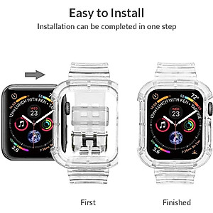 Wrist-B Compatible for Apple Watch Band Clear 44mm 45mm 42mm,Transparent Clear Watch Band Soft Silicone Sport Case and Strap for iWatch Series 7/6/5/SE Women Men (45mm/44mm/42mm)