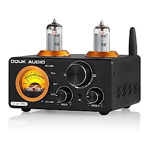 Douk Audio ST-01 PRO 200W Bluetooth Amplifier, 2 Channel Vacuum Tube Power Amp with USB DAC/Coaxial Optical Inputs/VU Meter/Treble Bass Control for Home Theater/Stereo Speakers (Upgrade Version)