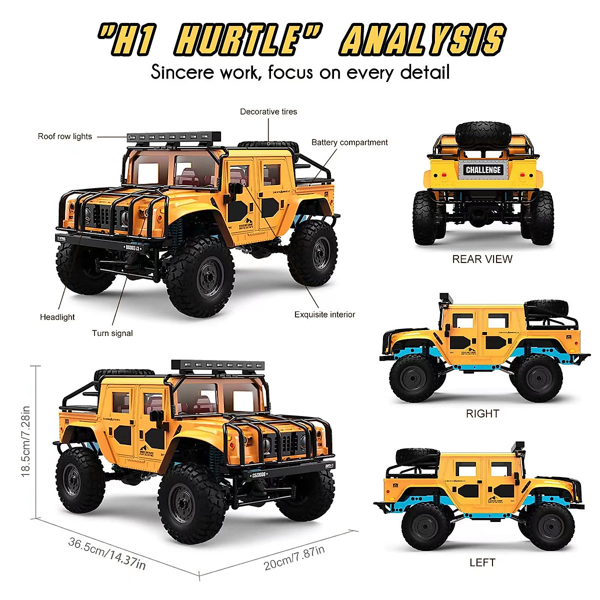 FUUY RC Car 4x4 Rock RC Crawler: Remote Control Truck 1/12 Scale Jeep Toys for Adults Kids Yellow