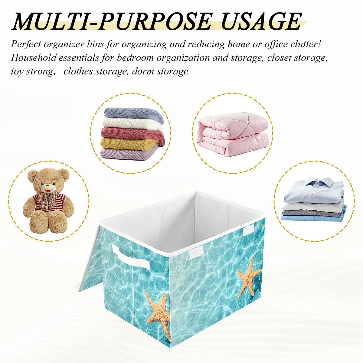 RunningBear Starfish Summer Beach Large Storage Bins with Lid Collapsible Storage Bin Cube Storage Bin Fabric Storage for Boys Girls Toys