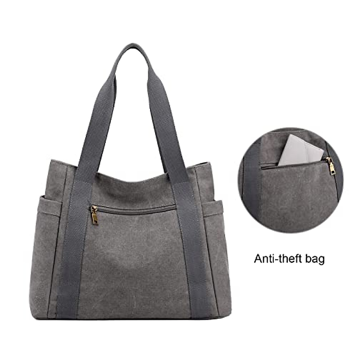 ZHIERNA Canvas Tote Shoulder Bag for Women, Top Handle Work Bags Handbag Purse(Grey)
