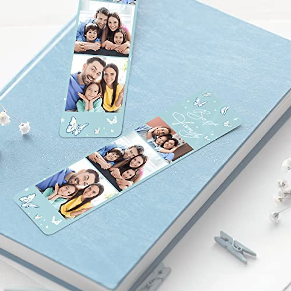 Generic Personalized Bookmark, Customized Family Photo Poster, Picture Frame Bookmarks with Text Message, Design Your Own Marker Ornament Ruler, Gifts for Mom Dad Kids Book Lover On Birthday