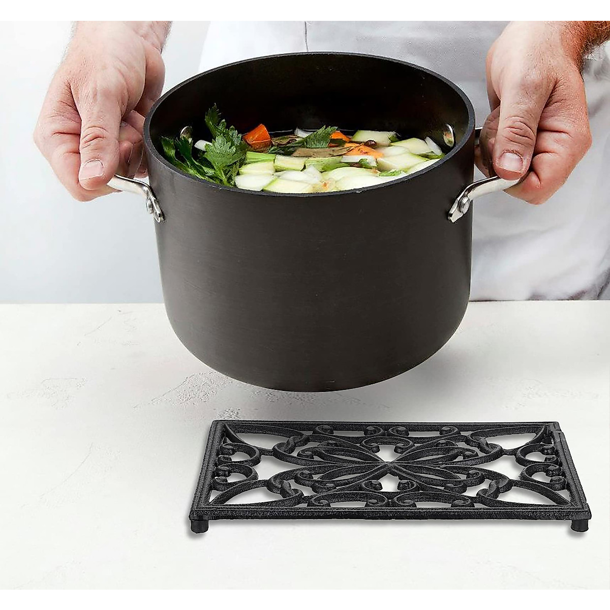 Sumnacon 2Pcs Rectangle 10 x 6.1 Inch Cast Iron Trivet - Rustic Heat Resistant Metal Trivet for Hot Dish Pot Pan Teapot, Vintage Sturdy Hot Plate Pad for Kitchen Dining Countertop Table