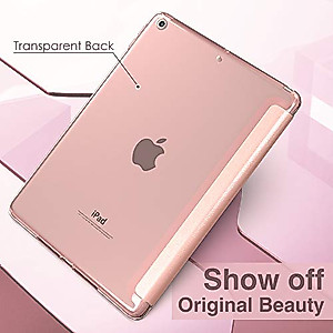 MoKo Case for iPad 9th Generation 2021/ iPad 8th Generation 2020/ iPad 7th Generation 2019, Soft Translucent TPU Frosted Back Cover Slim iPad 10.2 inch Case with Stand, Auto Wake/Sleep, Rose Gold