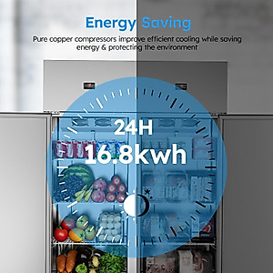 Mojgar Commercial Refrigerator and Freezer Combo,48" W Dual Temperature Zones,All Stainless Steel Design,38 Cu.ft 8 Adjustable Shelves Refrigerator and Freezer Combo for Restuarant,Shop,Garage,etc