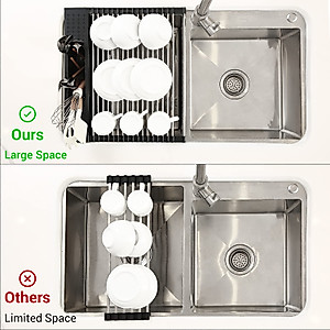 Ohuhu Roll Up Dish Drying Rack with Utensil Holder, Sink Dish Drying Rack 17.3" L x 15.6" W Dish Drainer Multipurpose Collapsible Dish Racks for Kitchen Counter Organizer