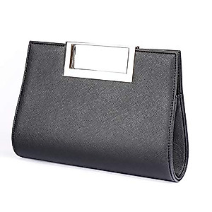 WALLYN'S Clutch Purse for Women Evening Party Metal Grip Cut it out Handbag with Shoulder Chain Strap, Black, Large