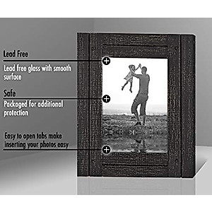 Americanflat 5x7 Picture Frame with Polished, Crystal Clear Glass - Hampton Collection - Distressed Wood Gallery Picture Frames for Tabletop and Wall Display - Charcoal Black