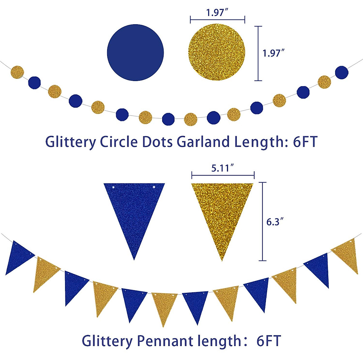 Navy Blue Gold Birthday Decorations, Birthday Party Supplies for Men Women Boys Girls with HAPPY BIRTHDAY Banner, Tissue Paper Flowers Pom Pom, Pennant and Circle Dot String, Latex Confetti Balloons
