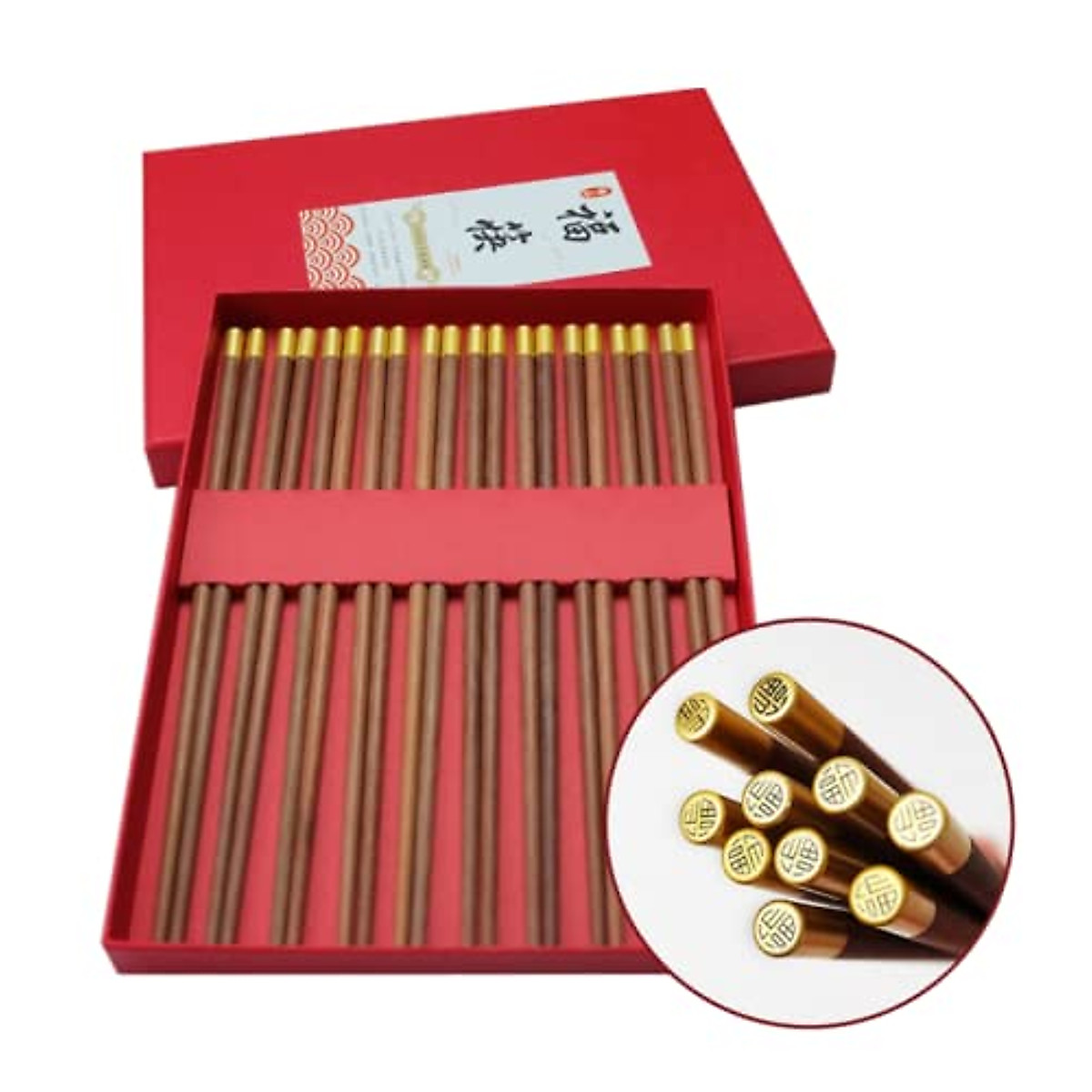 Gixaxak 10 Pairs Hardwood Chopsticks Reusable Hand Carved Chopsticks Natural Wood Chop Sticks High Quality Reusable Chopsticks Chinese Chopsticks Suitable for Kitchen and Dining Room (Style 2)