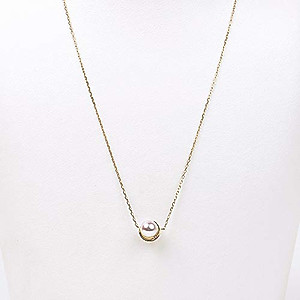 Japanese 7.0mm Akoya Cultured Pearl with Diamond Pendant Necklace for Women with 18K Yellow Gold | Classy Design Excellent Gift | Pearl Necklace