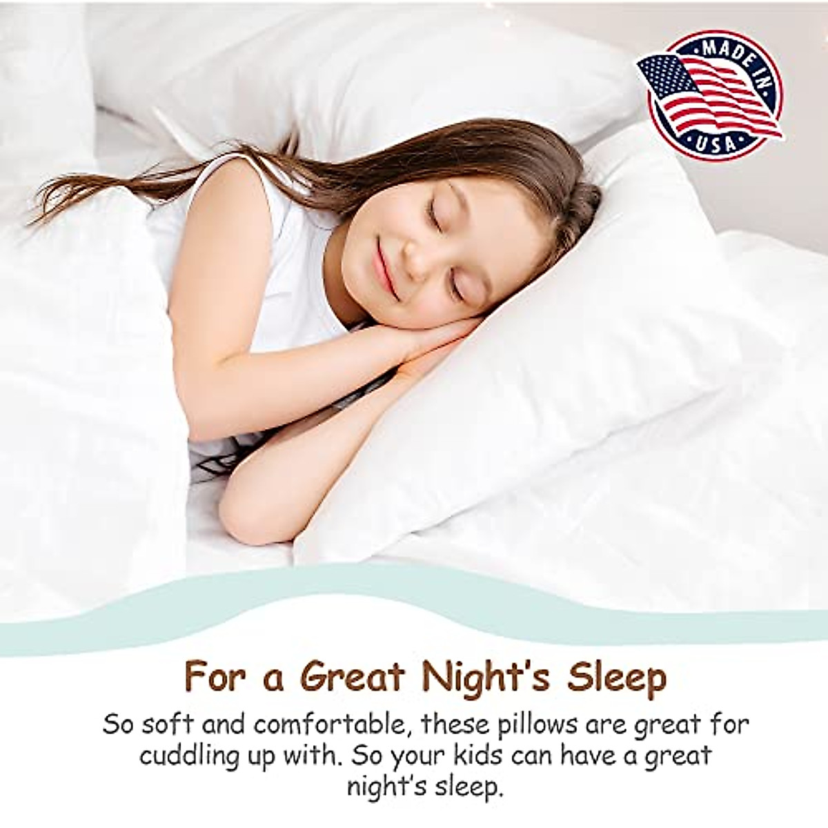 Pillowflex Sleep & Toddler Pillow (18x24 inches) - Soft Faux Synthetic Down Alternative Pillows Perfect for Toddlers, Bed Pillows for Sleeping Wedge with Neck Support and Allergy Free Kid's Pillows.