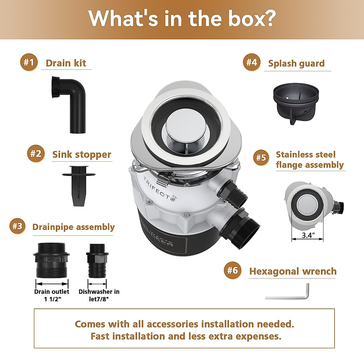 Trifecte Garbage Disposals with Power Cord, Coutinuous Feed Food Waste Disposal with Sound Reduction (EM 200)