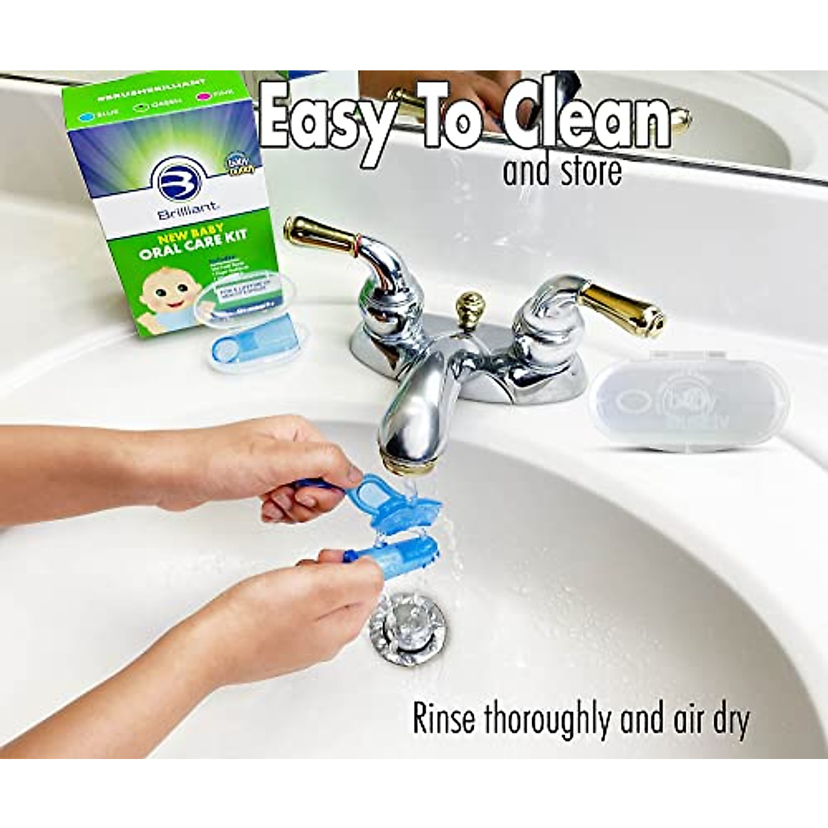 Brilliant Wipe N Brush by Baby Buddy, Silicone Toothbrush, Cleaner for Infants 4-16 Months Old, Use with Dental Wipe, Infant Oral Cleaning Products, Baby Registry Must Haves, Travel Accessories, Blue