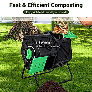 Goplus Compost Bin, Dual Chamber 34.5 Gal Compost Tumbler with 2 Rotating Chambers, Sliding Doors, High-Volume Outdoor Garden Composter, Rotating Composting Bin for Garden Yard, BPA Free