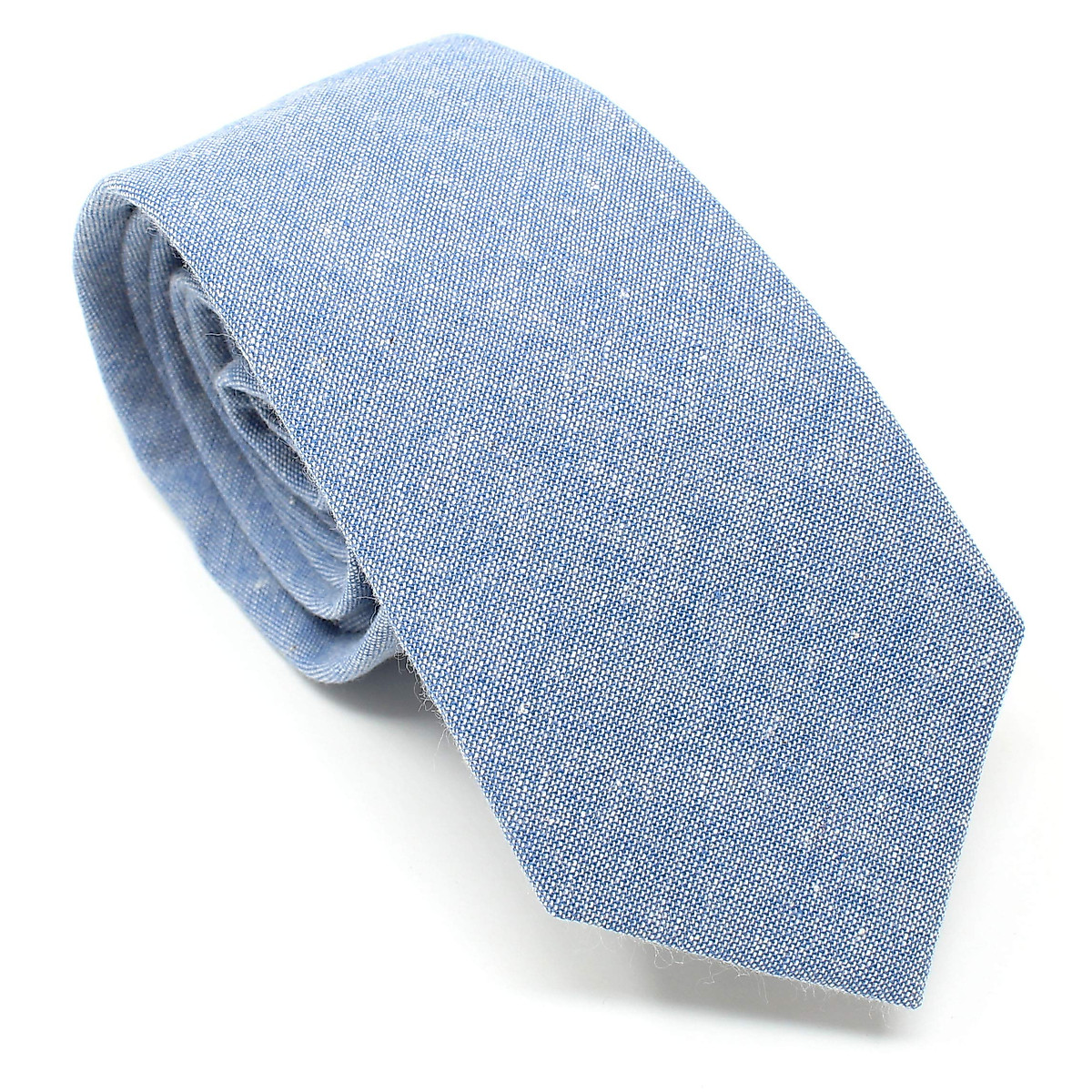 Proper Materials Men's Chambray Cotton Skinny Necktie Tie - Light Blue