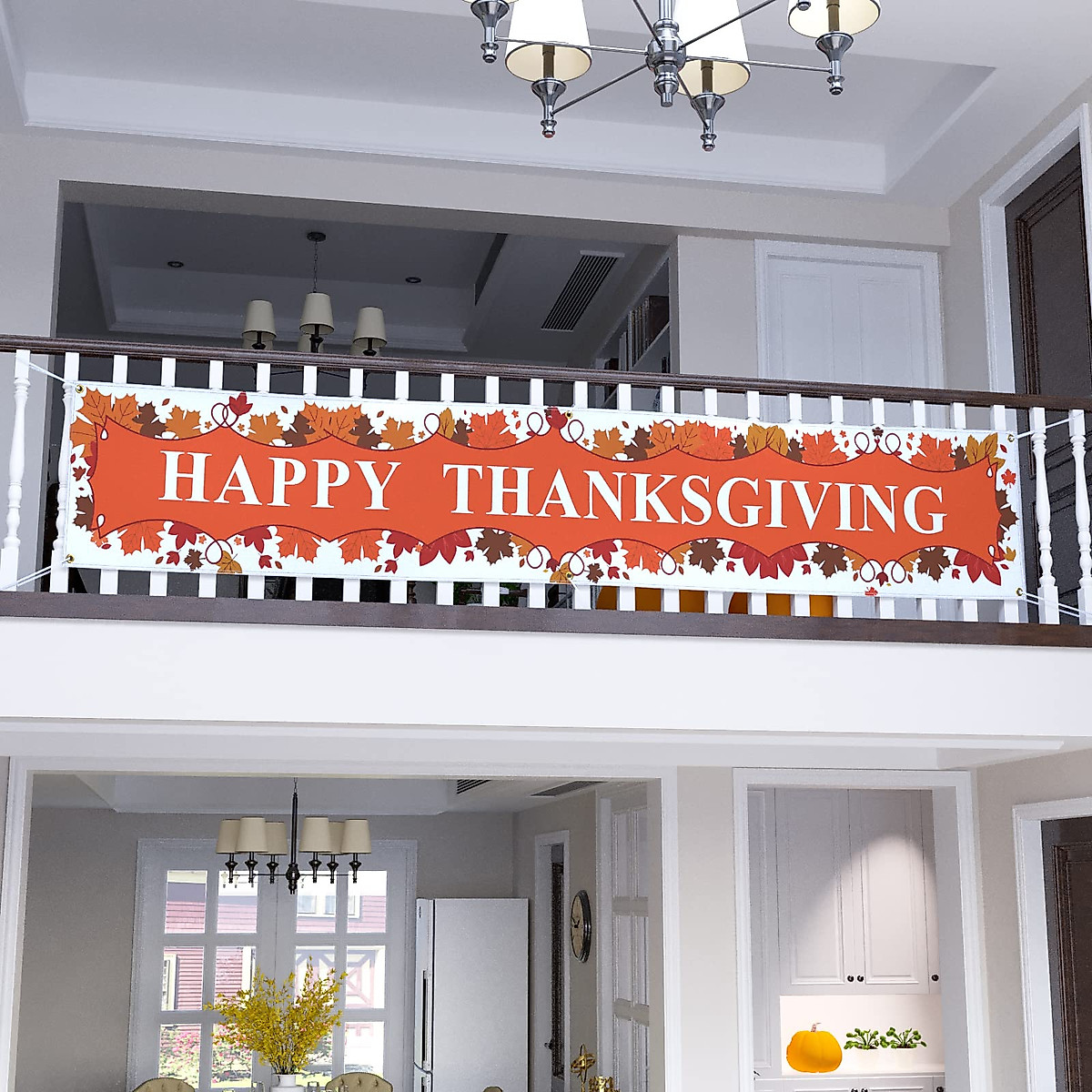 Large Happy Thanksgiving Decorations Banner Outdoor Yard Signs 120" x 20" Party Supplies Holiday Decor Fall Leaves Hanging Photo Backdrop Vivid Colors Welcome Garden Flag for House Fence Garage Baclony Door Porch Home Decor