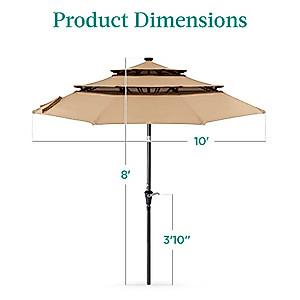 Best Choice Products 10ft 3-Tier Solar Patio Umbrella, Outdoor Market Sun Shade for Backyard, Deck, Poolside w/ 24 LED Lights, Tilt Adjustment, Easy Crank, 8 Ribs - Tan