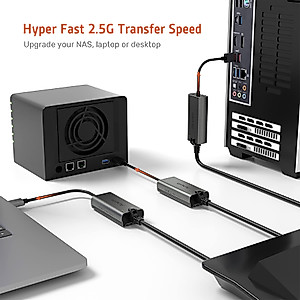 Alxum 2.5 Gigabit Ethernet Adapter, 2.5 Gigabit Network Adapter with RTL8156B up to 2.5G 2500Mpbs, Backward Compatible on 1Gbps/100Mbps, Aluminum Case