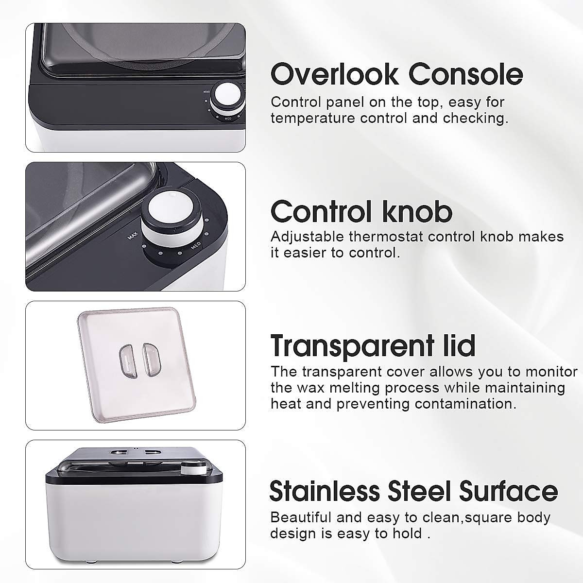 BeauTome Waxing Kit for Women Men, Wax Warmer with 4 Bags Hard Wax Beans, 20 Wax Applicator Sticks, Hair Removal Wax Warmer Kit for Full Body, Face, Eyebrow, Armpit, Legs, Bikini,Brazilian-White